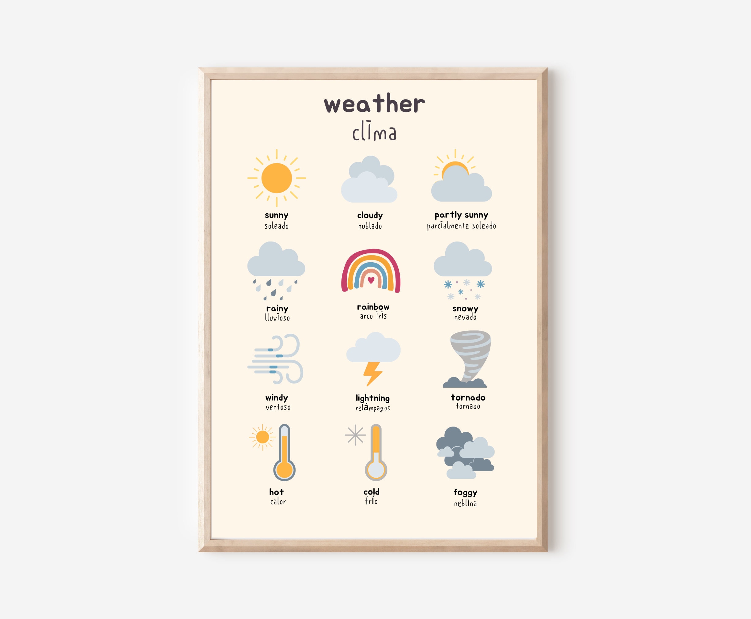 Bilingual Spanish Weather Chart Poster El Clima Climate - Etsy