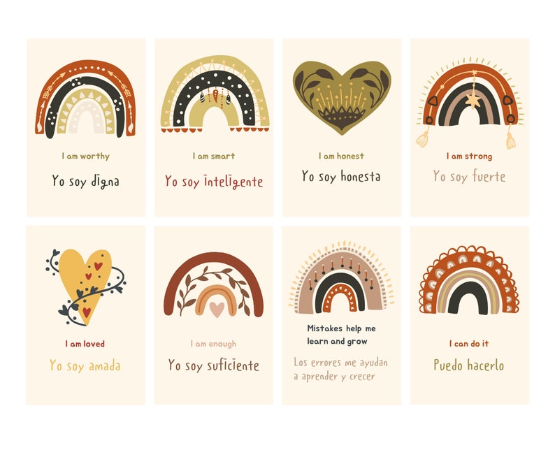 Bilingual Spanish Girl Affirmation Cards for Kids Printable - Etsy