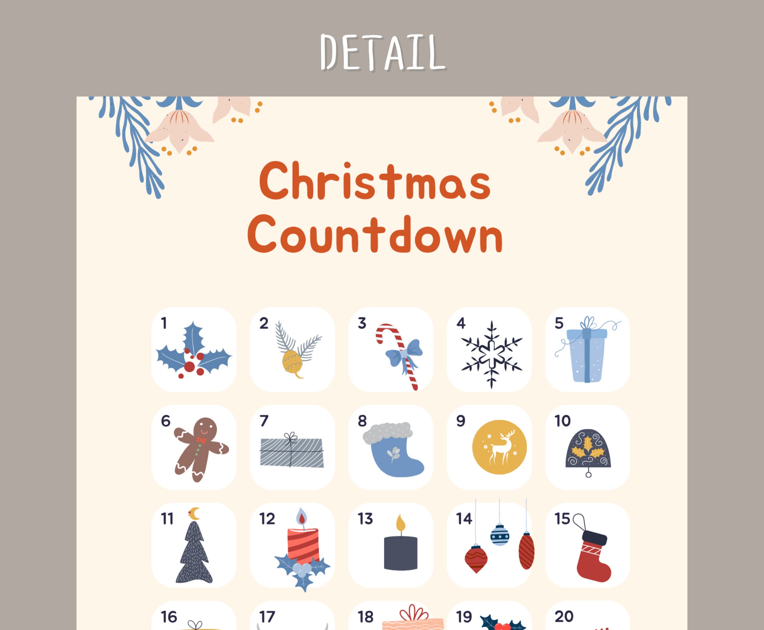 Advent Calendar Printable Christmas Countdown Wall Art - Etsy