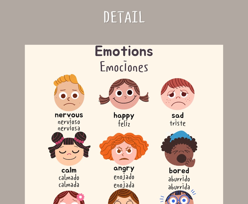 Bilingual Emotions Poster Spanish English Feelings Poster - Etsy