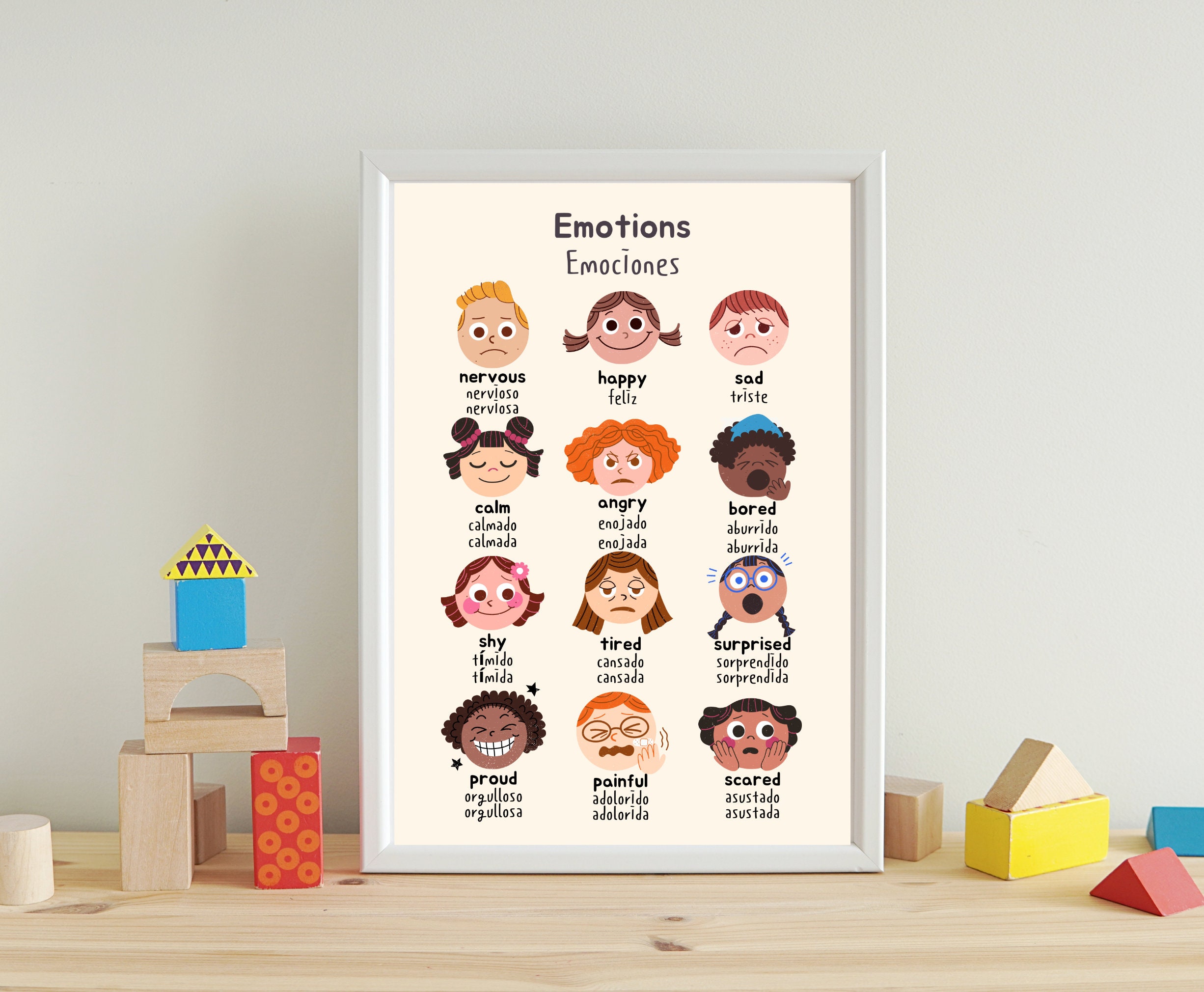Bilingual Emotions Poster Spanish English Feelings Poster - Etsy