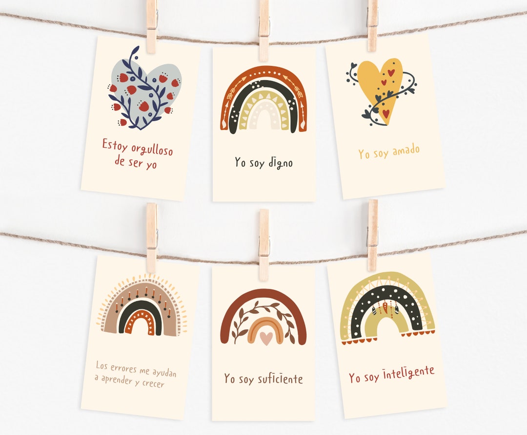 20 Rainbow Boho Spanish Affirmation Cards for Boy , Printable Positive ...