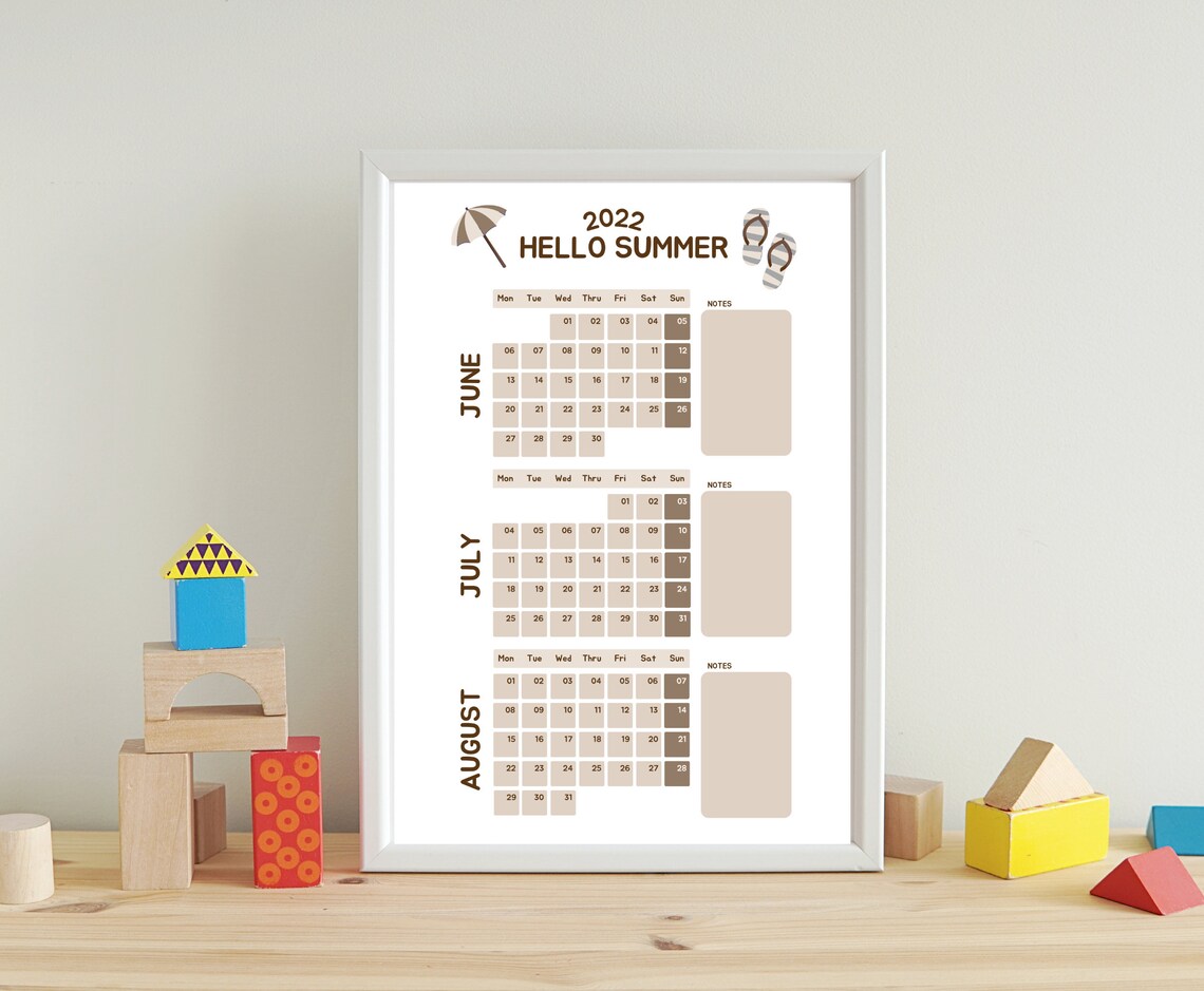 Printable Editable Summer Calendar Poster for Kids. | Etsy