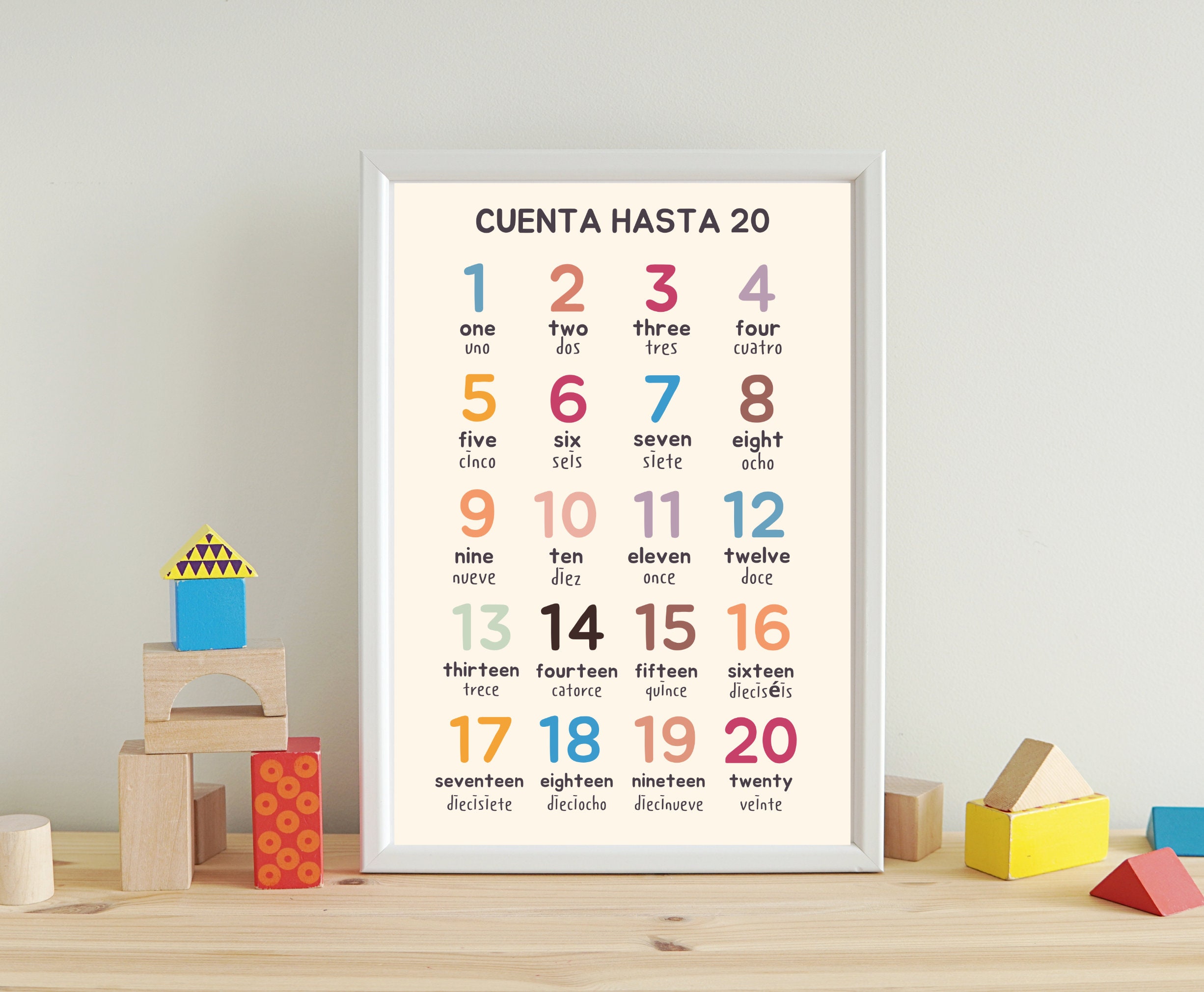 Bilingual Spanish Numbers 20 Poster Printable English to | Etsy
