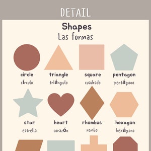 Shapes Educational Bilingual Spanish Poster Printable, English and ...