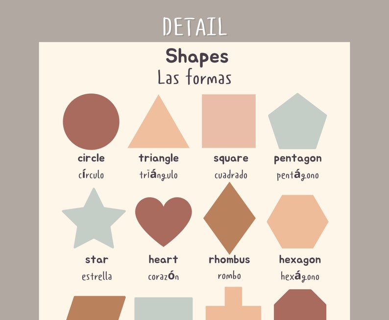 Shapes Educational Bilingual Spanish Poster Printable English - Etsy