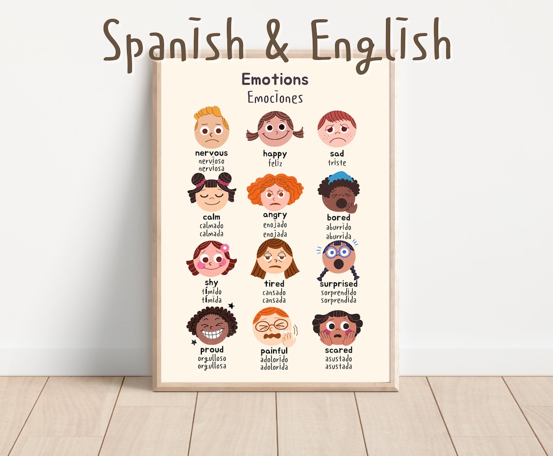 Bilingual Emotions Poster Spanish English Feelings Poster - Etsy