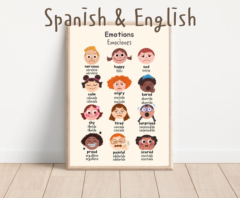 Bilingual Emotions Poster Spanish English Feelings Poster - Etsy
