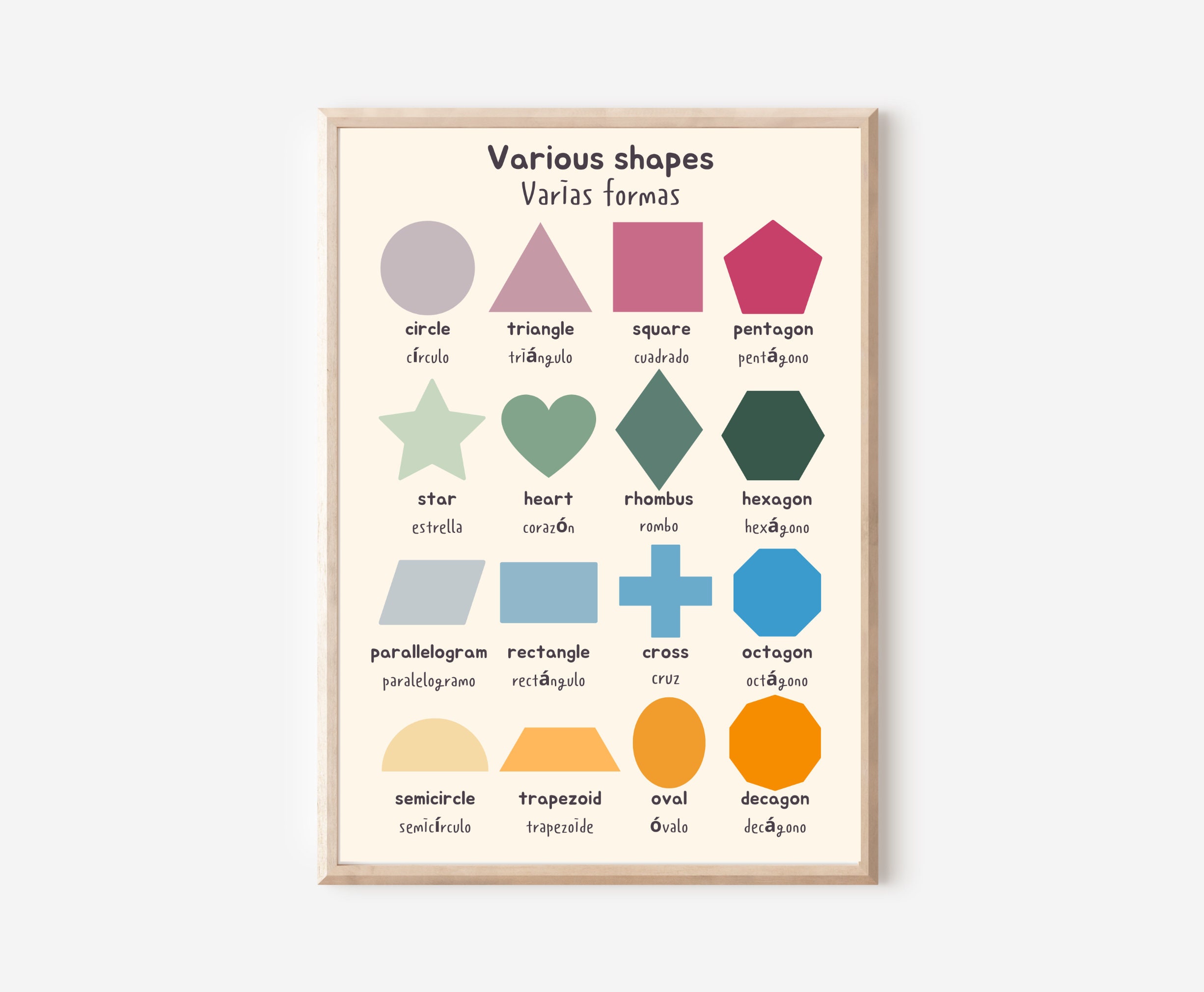 Shapes Educational Bilingual Spanish Poster Printable English | Etsy