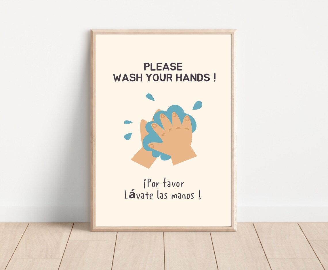 Bilingual Spanish Classroom Decor Printable Poster Wash Your | Etsy