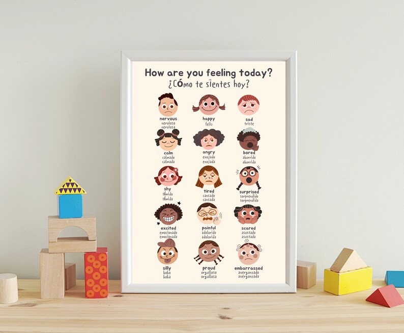 Bilingual Spanish English Feelings Chart Poster (digital Download) - Etsy