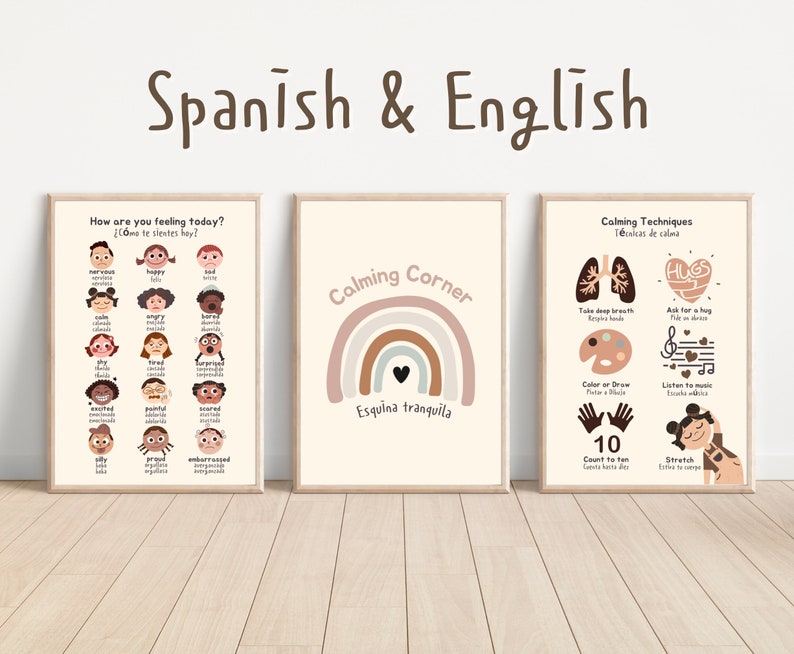 Set of 3 Educational Posters,bilingual Spanish Emotion,calming Corner ...