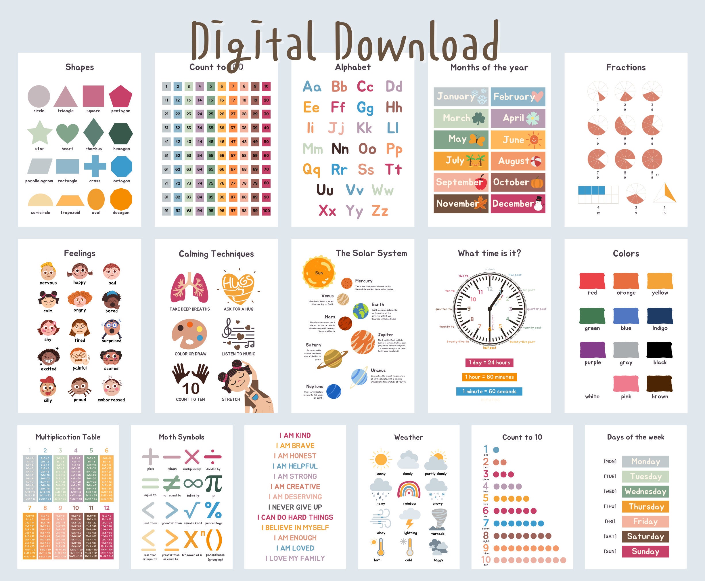 Educational Posters Set for Playroom and Kids and Toddlers - Etsy UK
