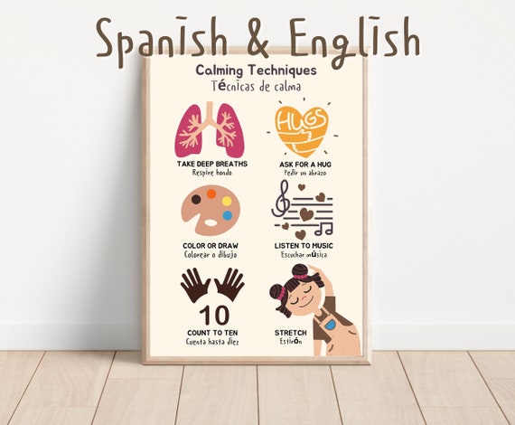 Bilingual Spanish Calming Techniques Poster Calming Chart | Etsy