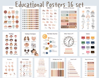 24 Educational Posters Set for Playroom, Kids, Toddlers, Printable Home ...