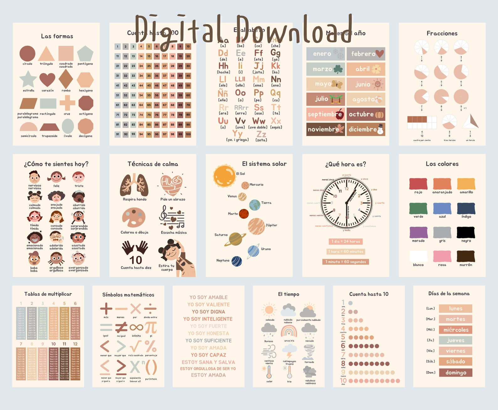 Spanish Educational Poster Set spanish Abcstudy - Etsy