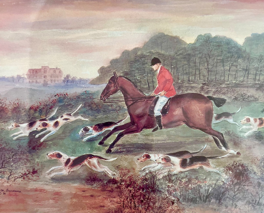 Set of 2 Vintage 1990 Framed Fox Hunt Prints 11 X 9 Monique Baudaux ...