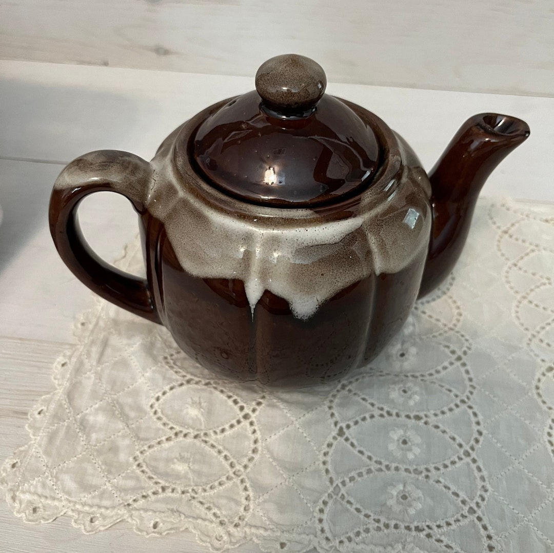 Vintage Brown Drip Glaze Teapot, 20 Oz. Boho, Cottage Chic - Etsy