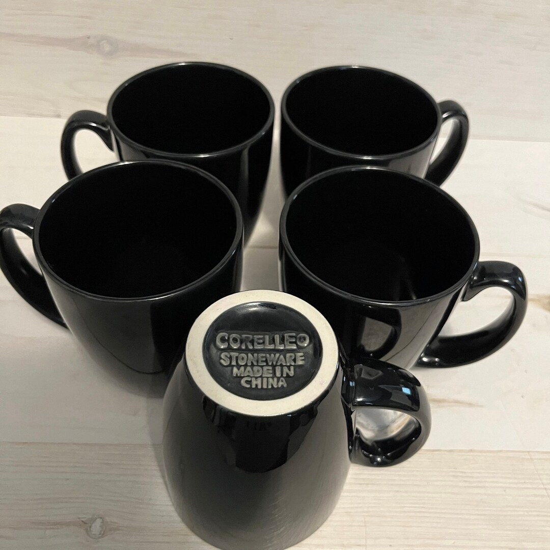 Vintage Corelle Stoneware Mugs - Black 10oz Set of 4 - Etsy