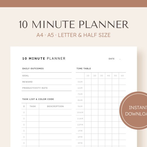 10 Minute Planner Printable Minimalist Time Management - Etsy