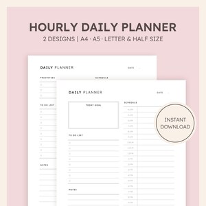 Hourly Daily Planner Printable Day Organizer Inserts To do | Etsy