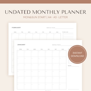 Undated Monthly Planner Printable | Large Undated Planner, Horizontal ...