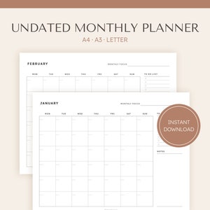 Undated Monthly Planner Printable Large Undated Planner | Etsy