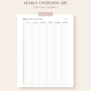 2024 Yearly Overview Printable Year at a Glance, Minimal Yearly ...