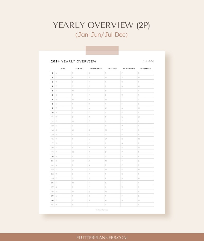 2024 Yearly Overview Printable Year at a Glance, Minimal Yearly ...