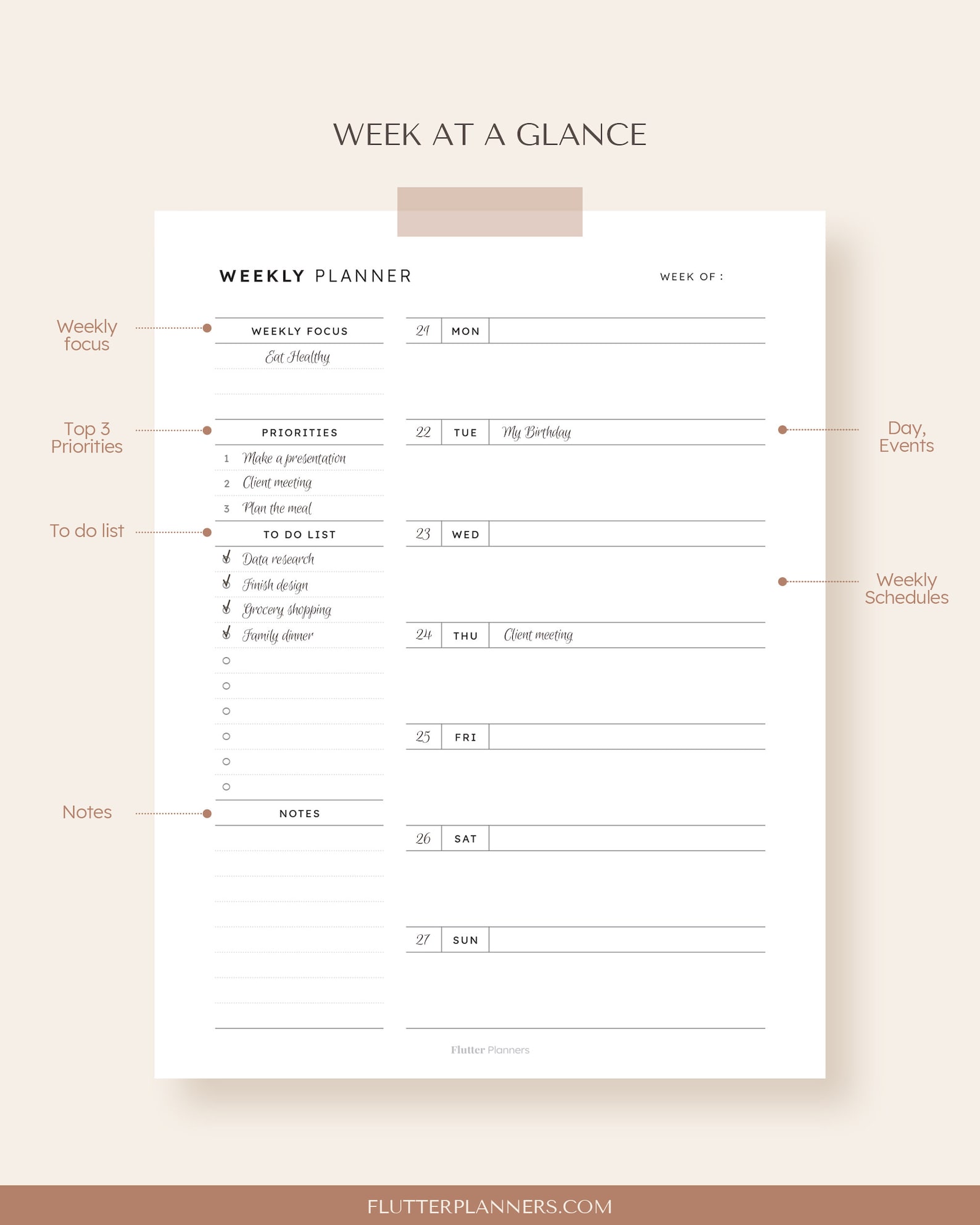 Weekly Planner Printable Weekly to Do List Template, Week at a Glance ...