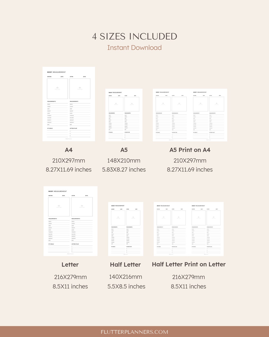 Body Measurement Printable Fillable Body Measurements Tracker, Fitness ...