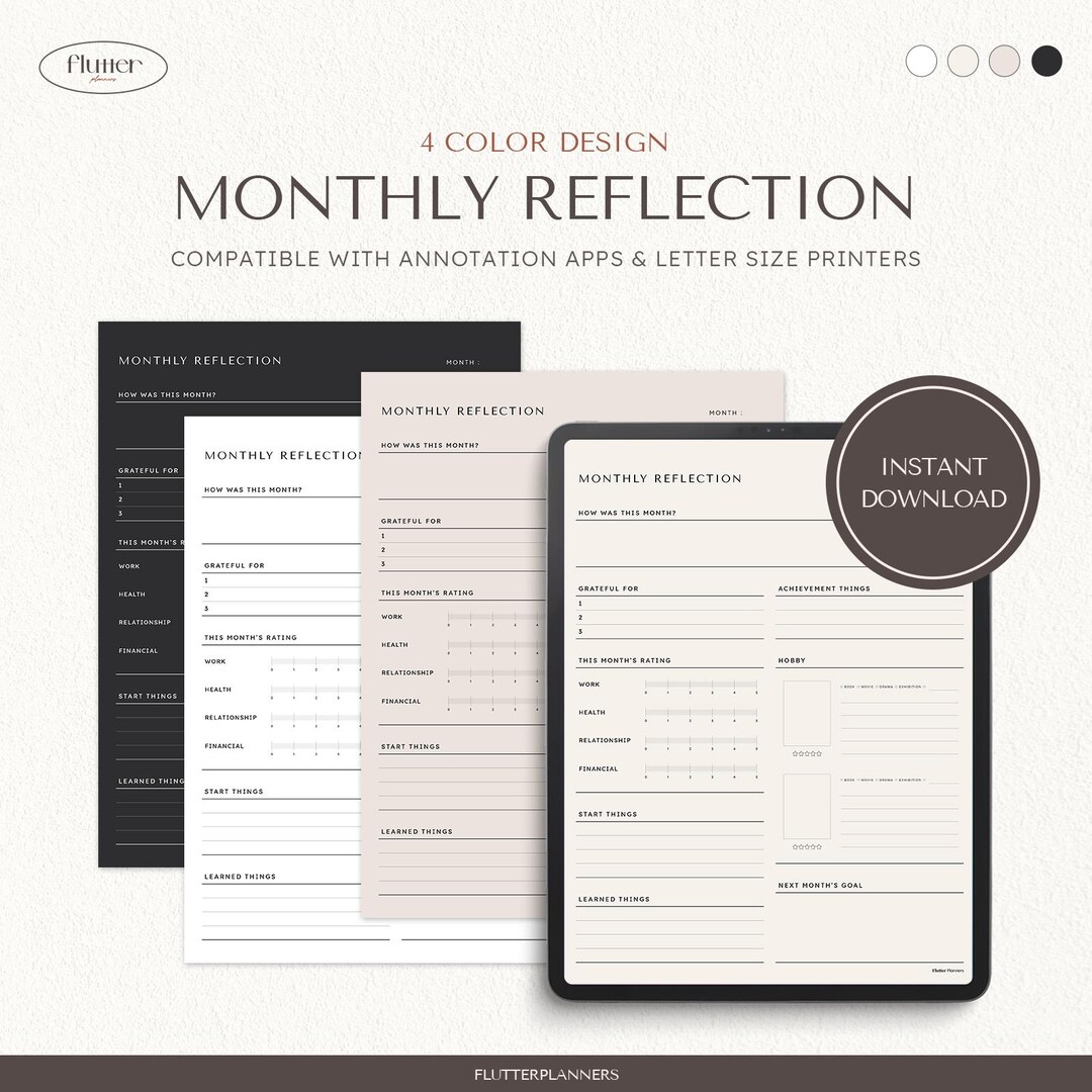 Digital Monthly Reflection | Mindfulness & Reflection Journal, Monthly ...