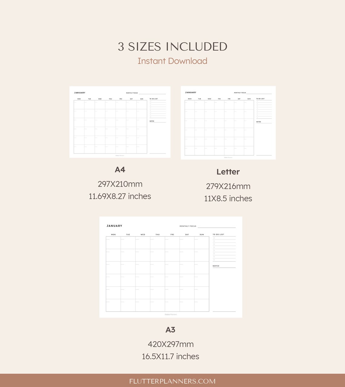 Undated Monthly Planner Printable | Large Undated Planner, Horizontal ...