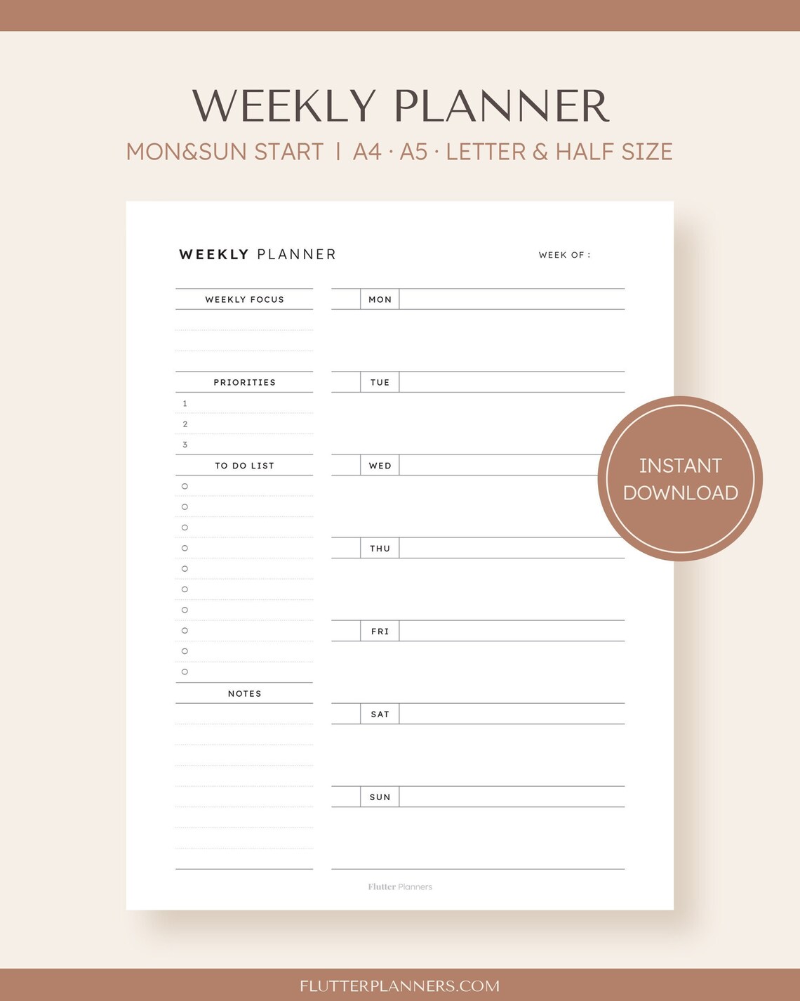 Weekly Planner Printable Weekly to Do List Template, Week at a Glance ...