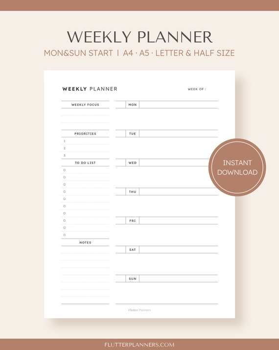 Weekly Planner Printable Weekly to Do List Template Week at - Etsy