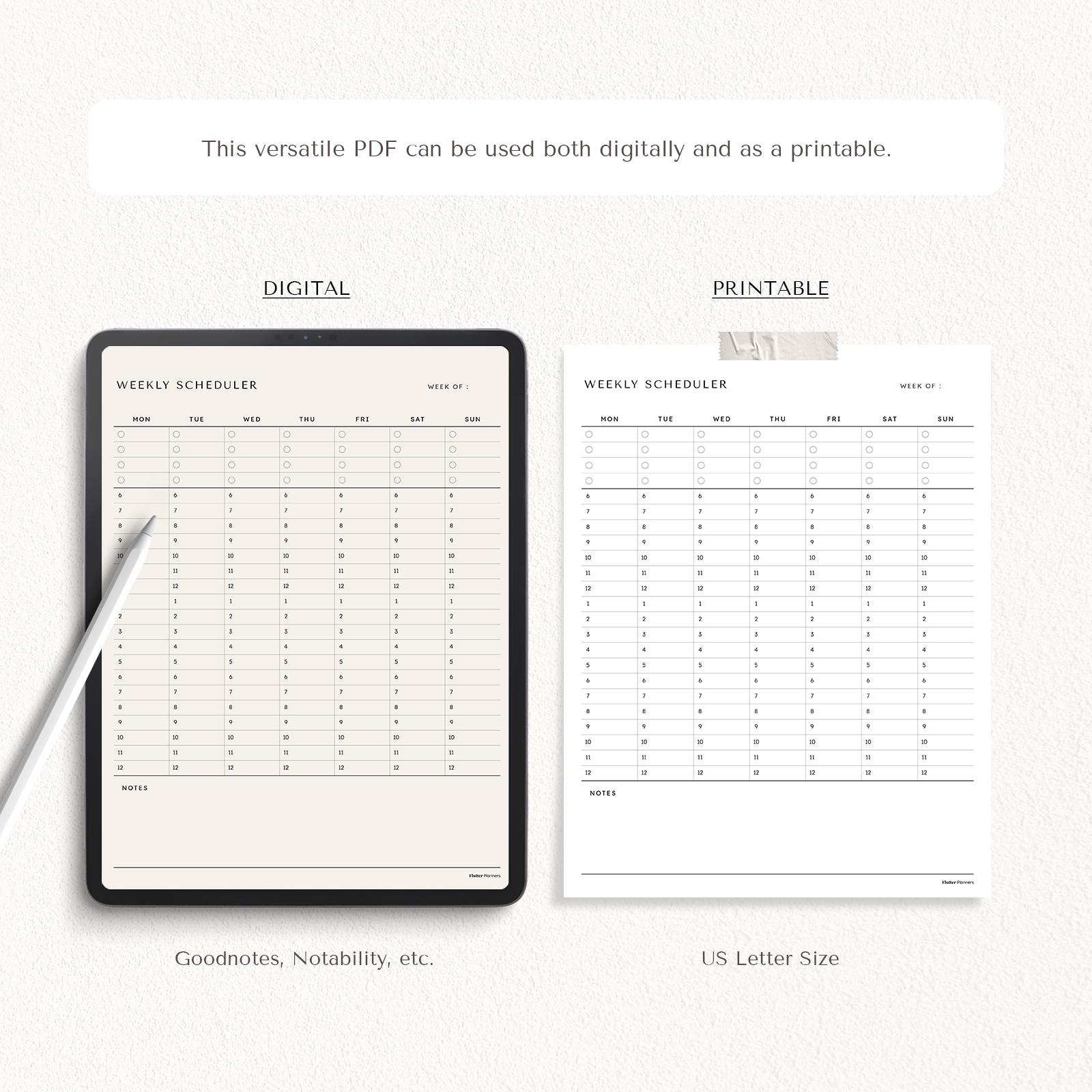 Digital Weekly Scheduler | Time Blocking Planner Inserts, Productivity ...