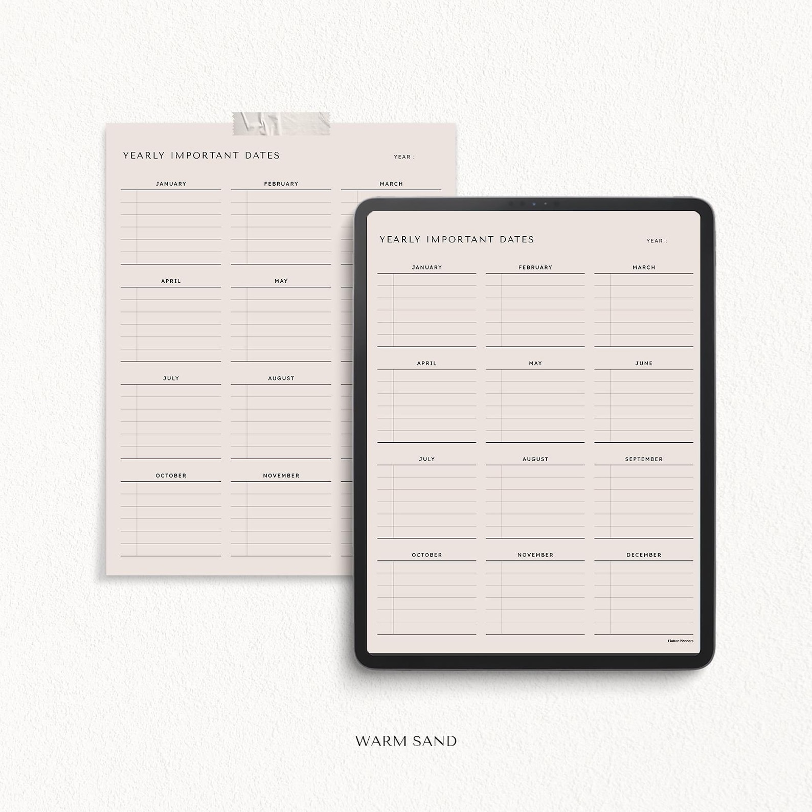 Yearly Important Dates Digital Planner | Year at a Glance ...