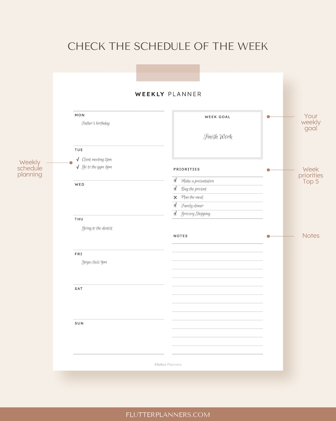 Weekly Planner Printable Weekly Goal Plan Worksheet - Etsy
