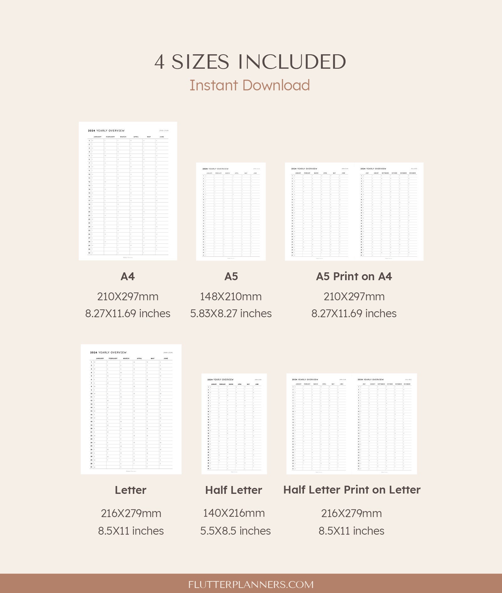 2024 Yearly Overview Printable Year at a Glance Minimal - Etsy