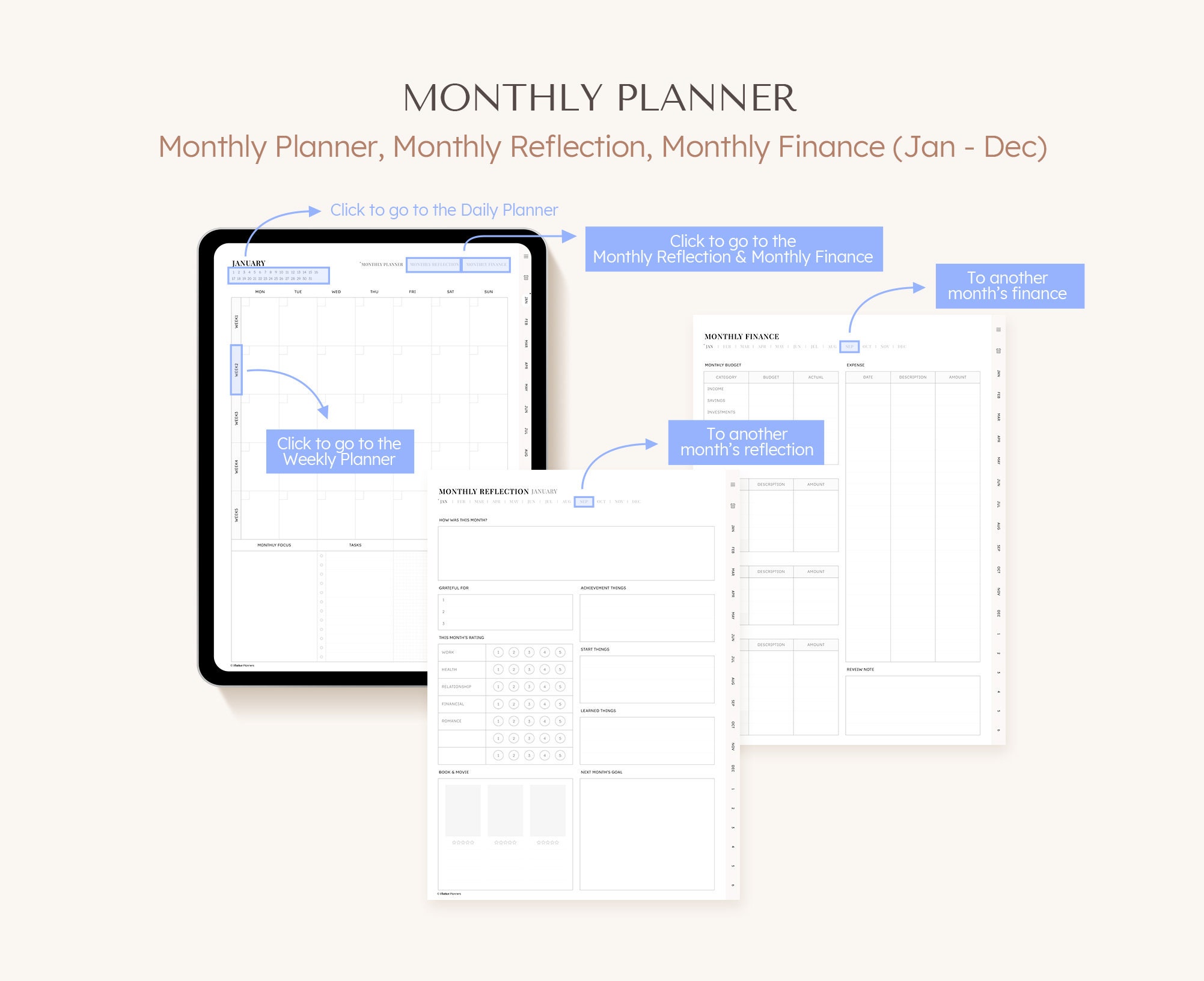 Portrait Undated Digital Planner Goodnotes, Notability iPad Planner ...