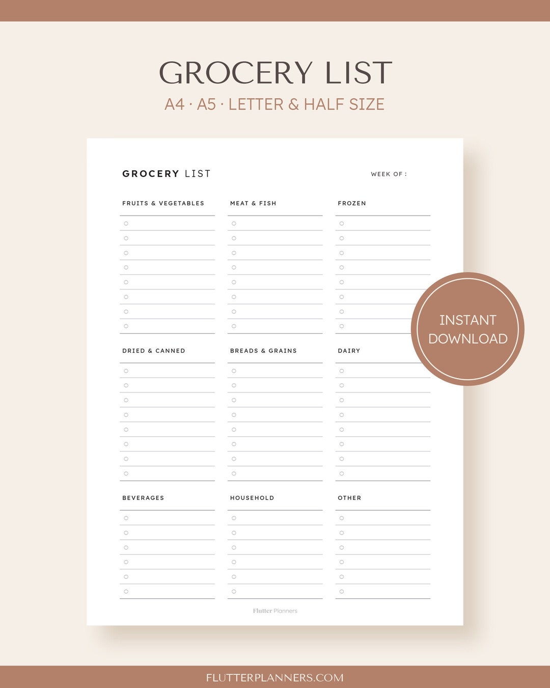 Grocery List With Categories Printable | Minimalist Shopping Check List ...