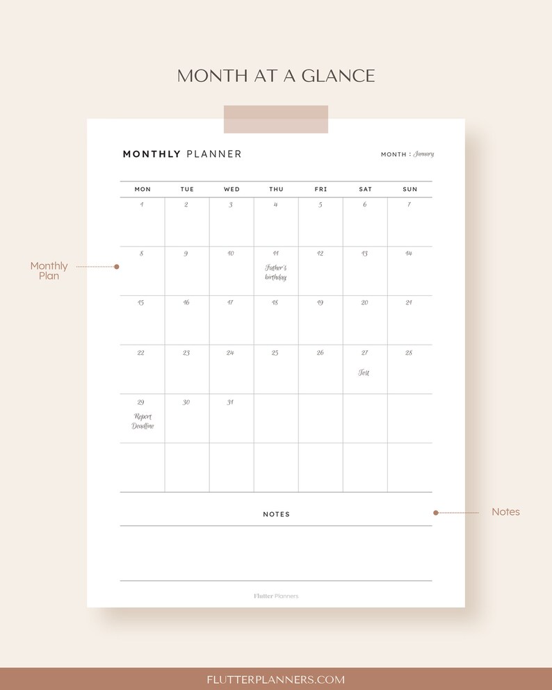 Undated Monthly Planner Printable Blank Minimalist Planner, Vertical ...