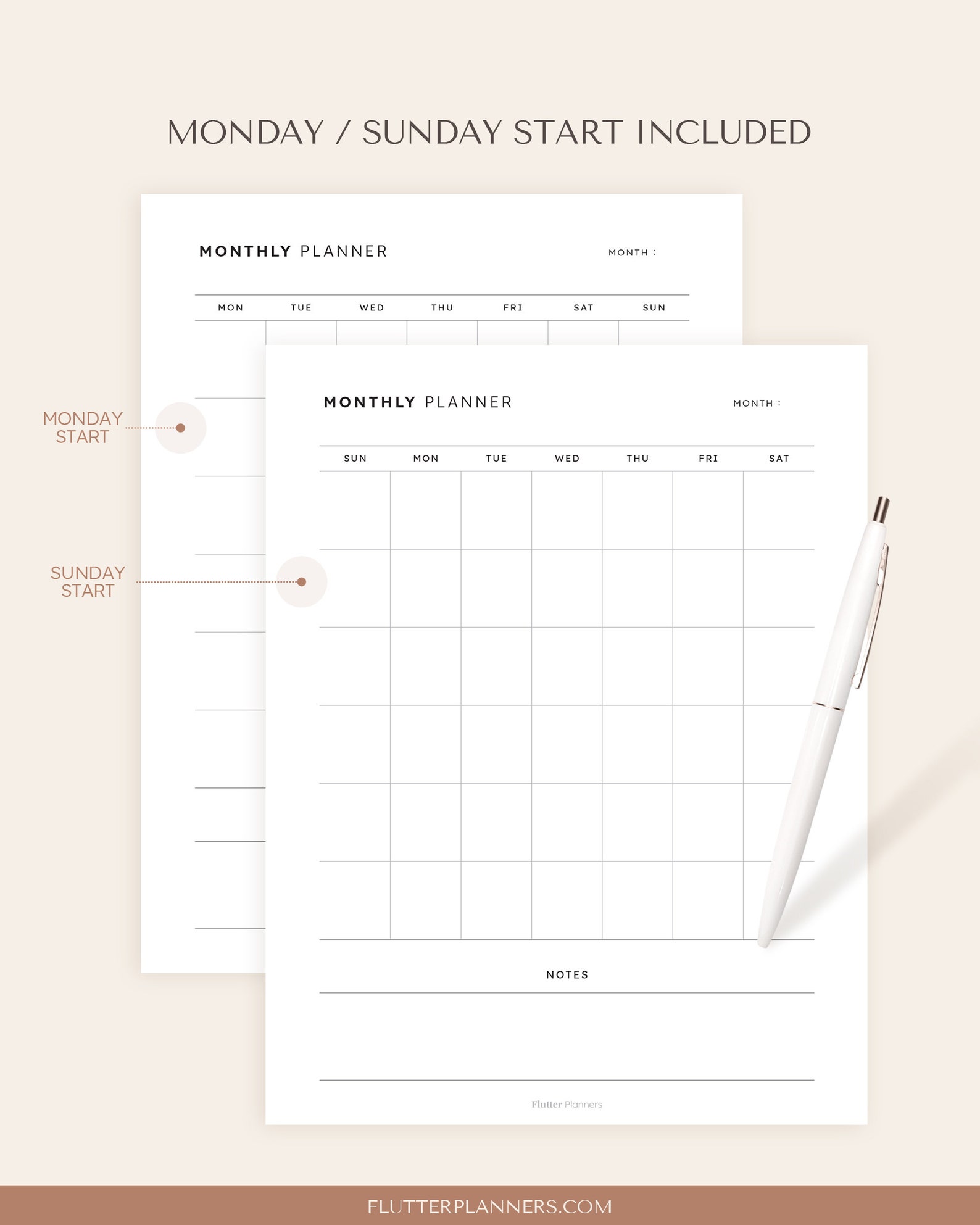 Undated Monthly Planner Printable Blank Minimalist Planner, Vertical ...