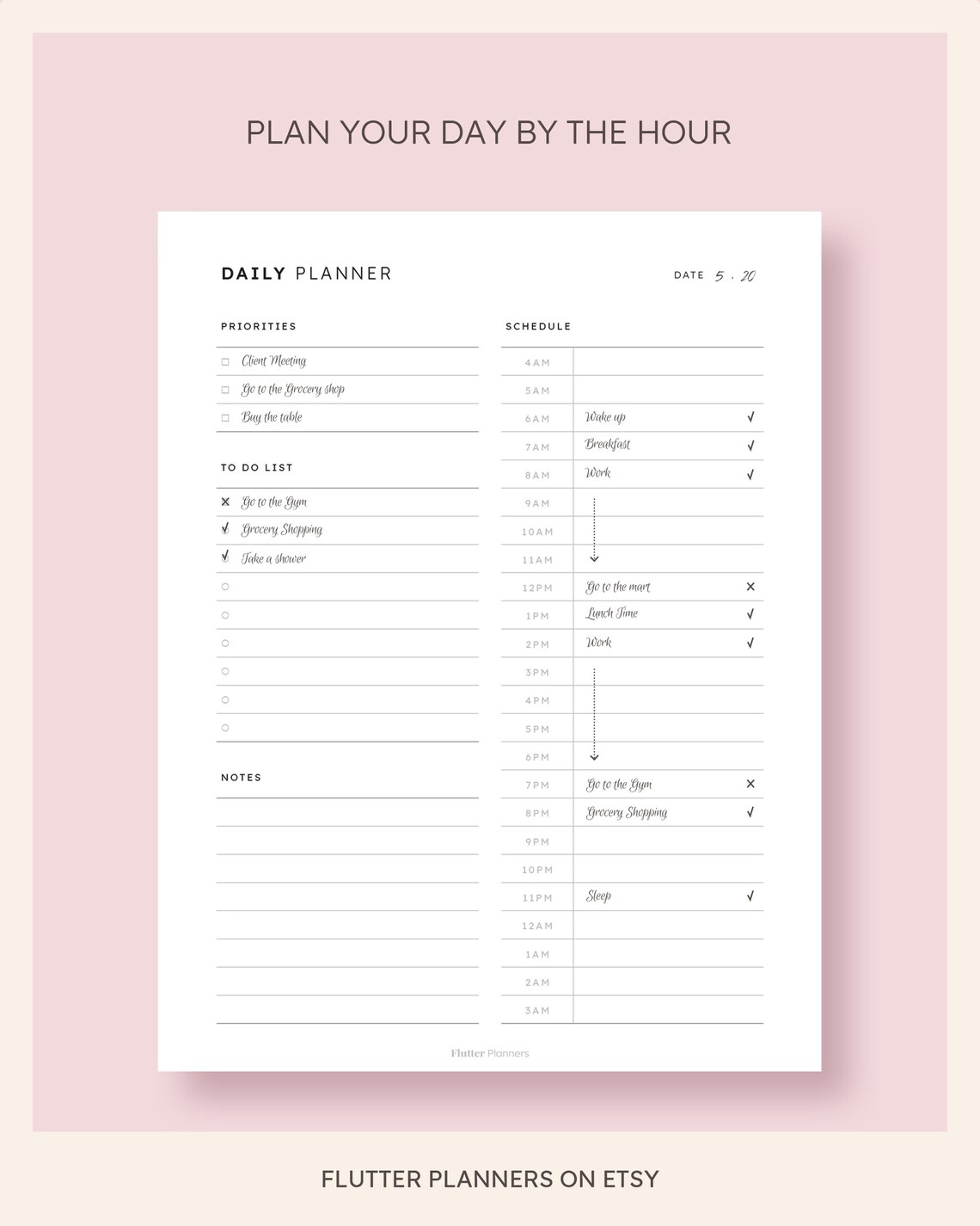 Hourly Daily Planner Printable Day Organizer Inserts To do | Etsy