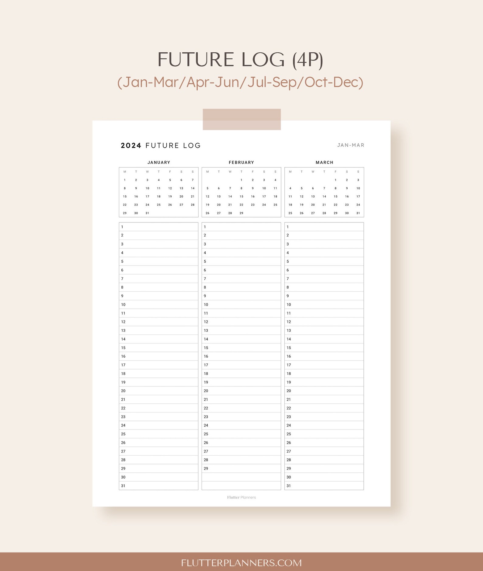2024 Future Log Printable Minimalist Yearly Planner, Year at a Glance ...