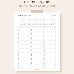 2024 Future Log Printable Minimalist Yearly Planner, Year at a Glance ...