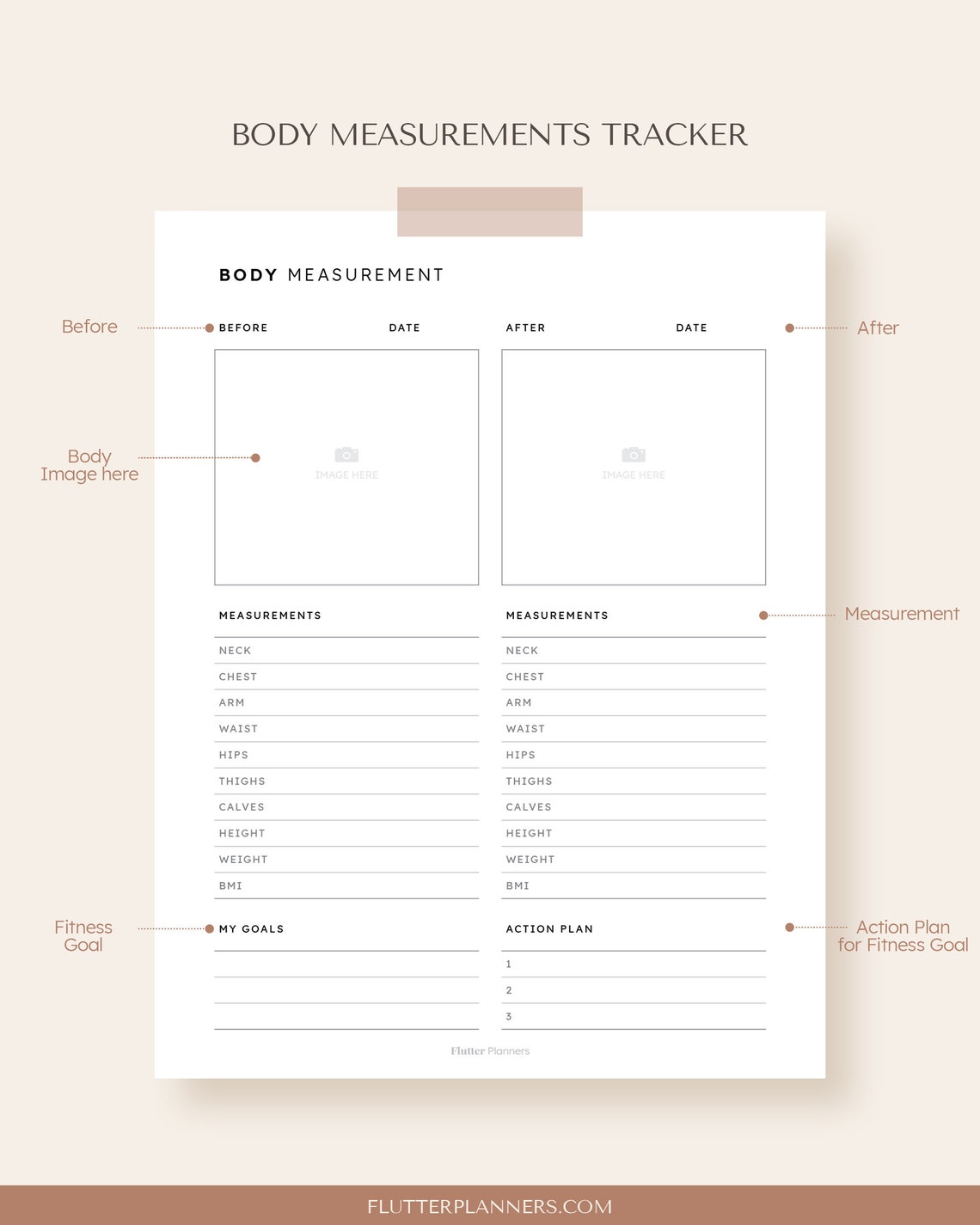 Body Measurement Printable Fillable Body Measurements Tracker, Fitness ...