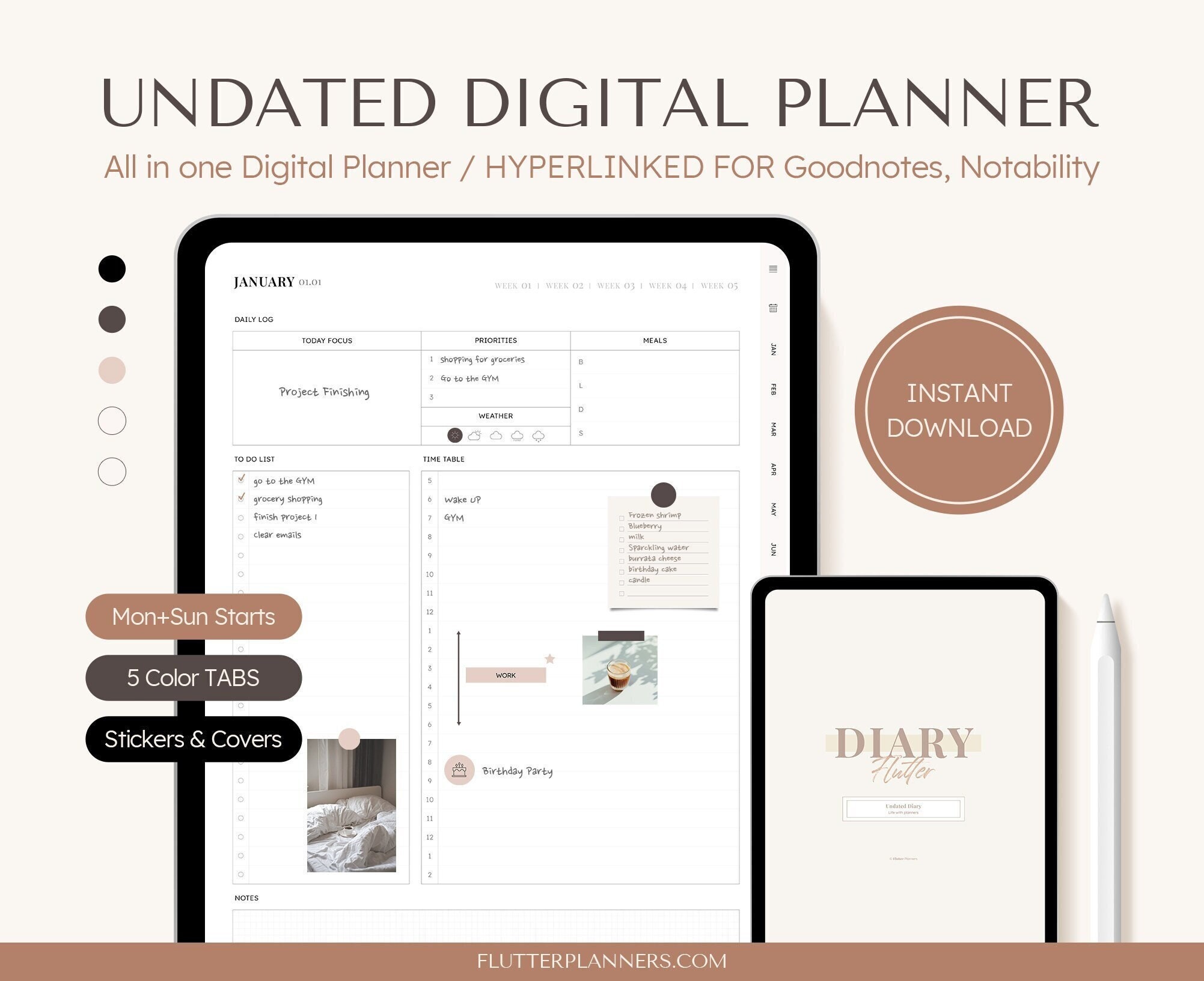 Portrait Undated Digital Planner Goodnotes, Notability iPad Planner ...