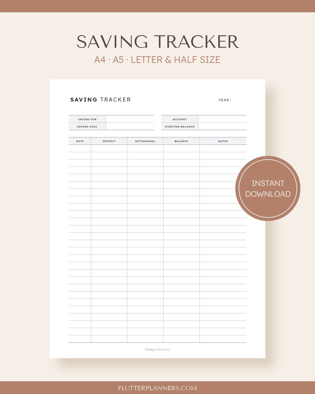 Saving Tracker Printable | Saving Goal Planner PDF, Financial Planner ...