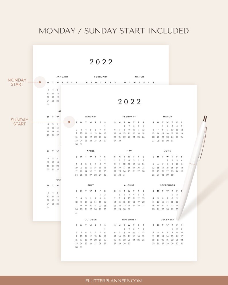 2022-23 Calendar Printable Yearly Calendar Digital Stickers - Etsy